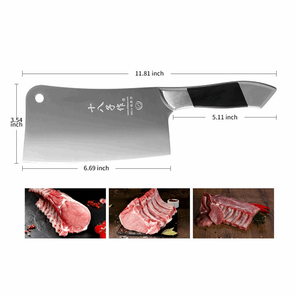 SHI BA ZI ZUO Heavy Duty Stainless Steel Bone Cleaver Knife