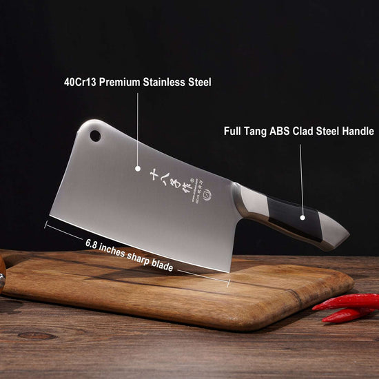SHI BA ZI ZUO Heavy Duty Stainless Steel Bone Cleaver Knife