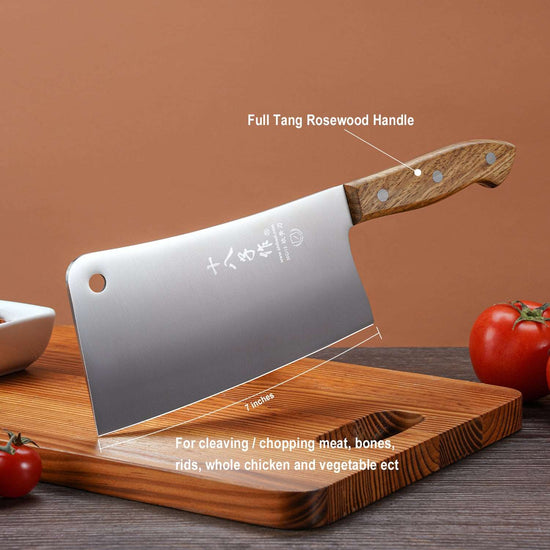 SHI BA ZI ZUO 7 Inch Stainless Steel Heavy Duty Bone Cleaver